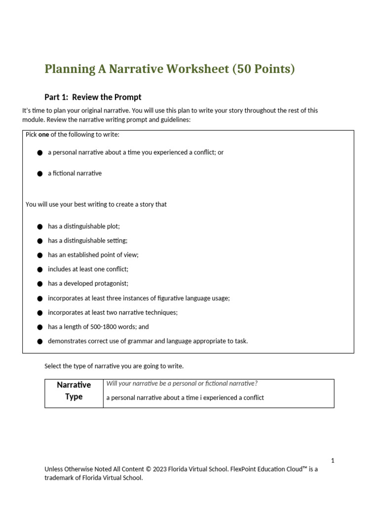 Narrative Planning Worksheet Guide | PDF | Narration | Narrative