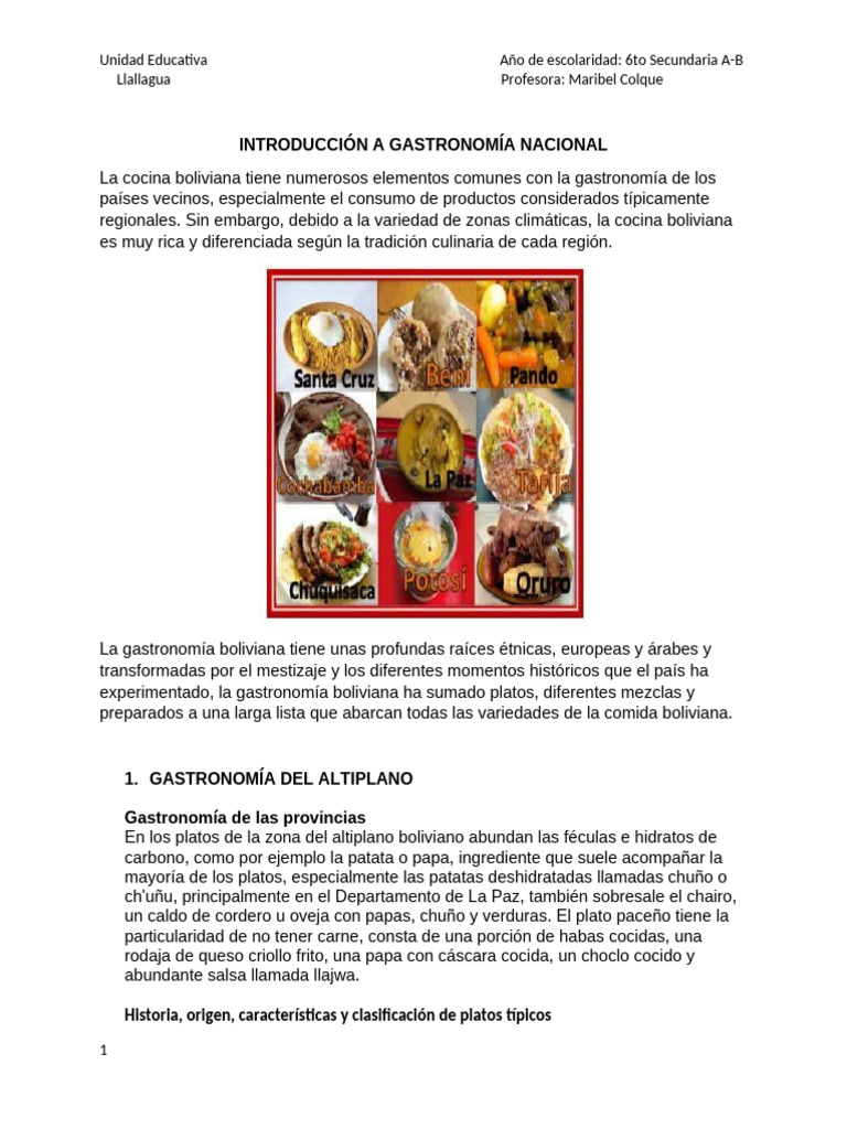 Introducción A Gastronomía Nacional | PDF | Maíz | Bolivia
