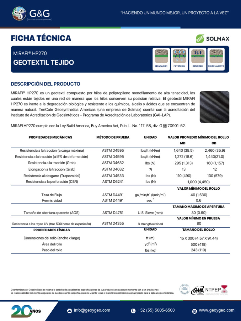 Geotextil MIRAFI® HP: Ficha Técnica | PDF