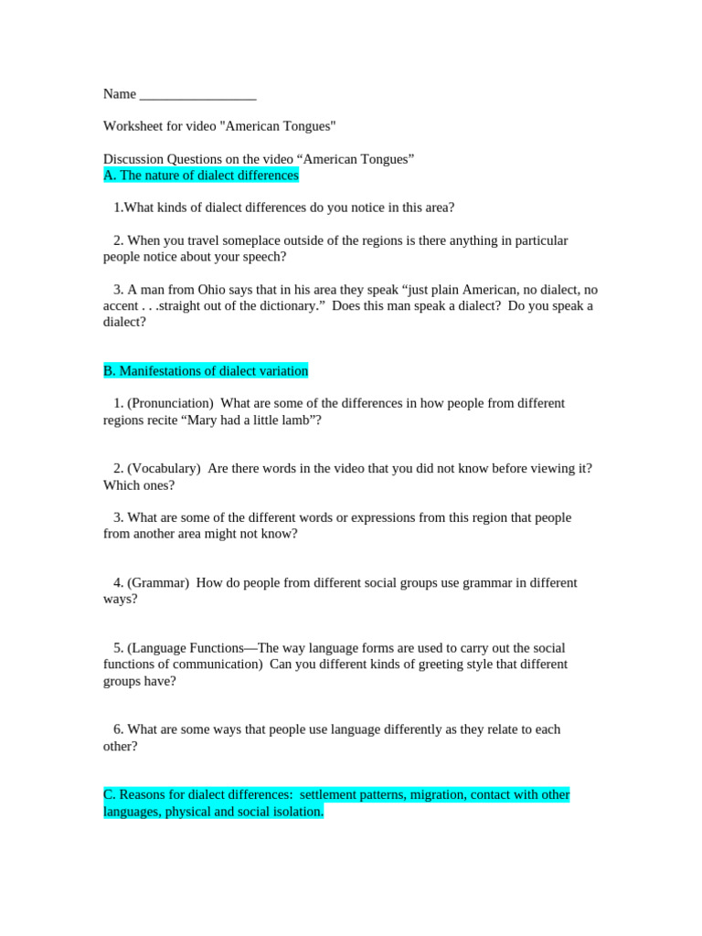 American Tongues: Dialect Discussion Guide | PDF | Dialect | English ...