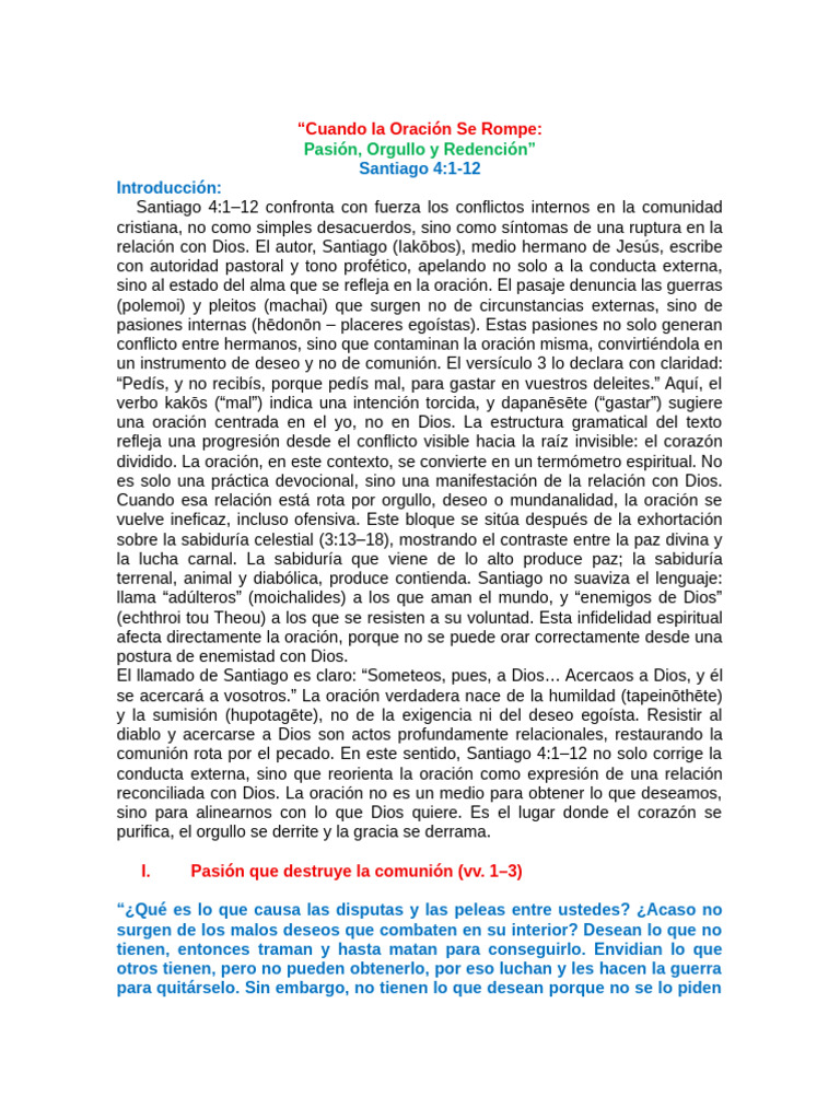 Conflictos y Oración en Santiago 4:1-12 | PDF | Oración | eucaristía