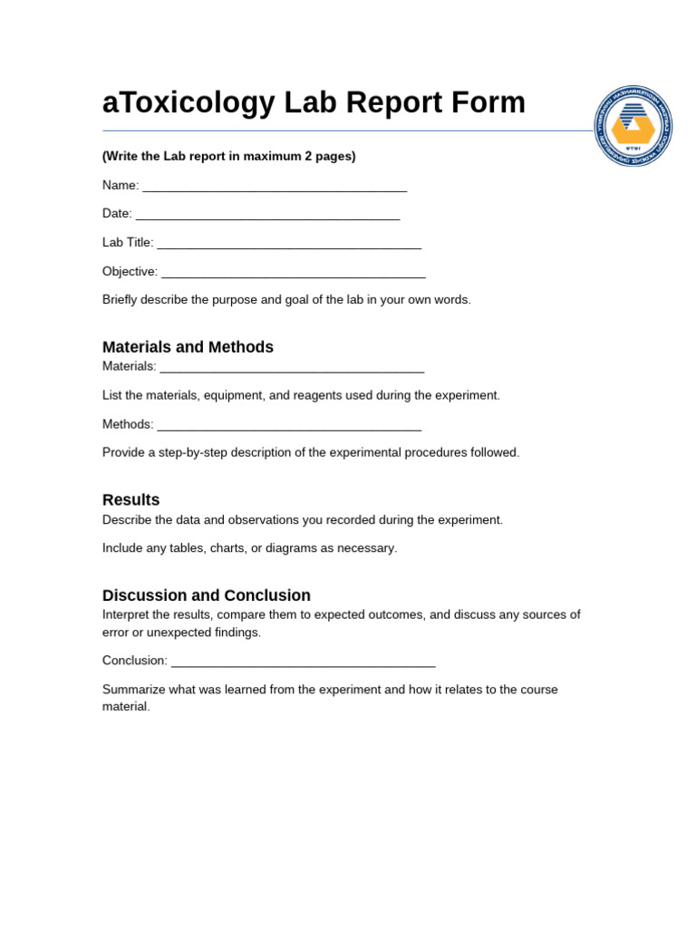 Toxicology Lab Report Template | PDF