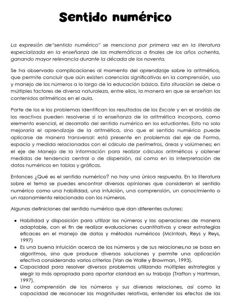 Sentido Numérico | PDF | Aritmética | Aprendizaje