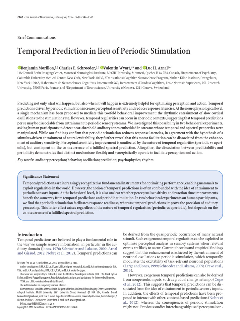 Temporal Prediction in Lieu of Periodic Stimulation | PDF | Perception | Mental Chronometry