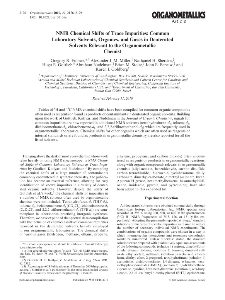 NMR Impurities | PDF | Organic Compounds | Organometallic Chemistry