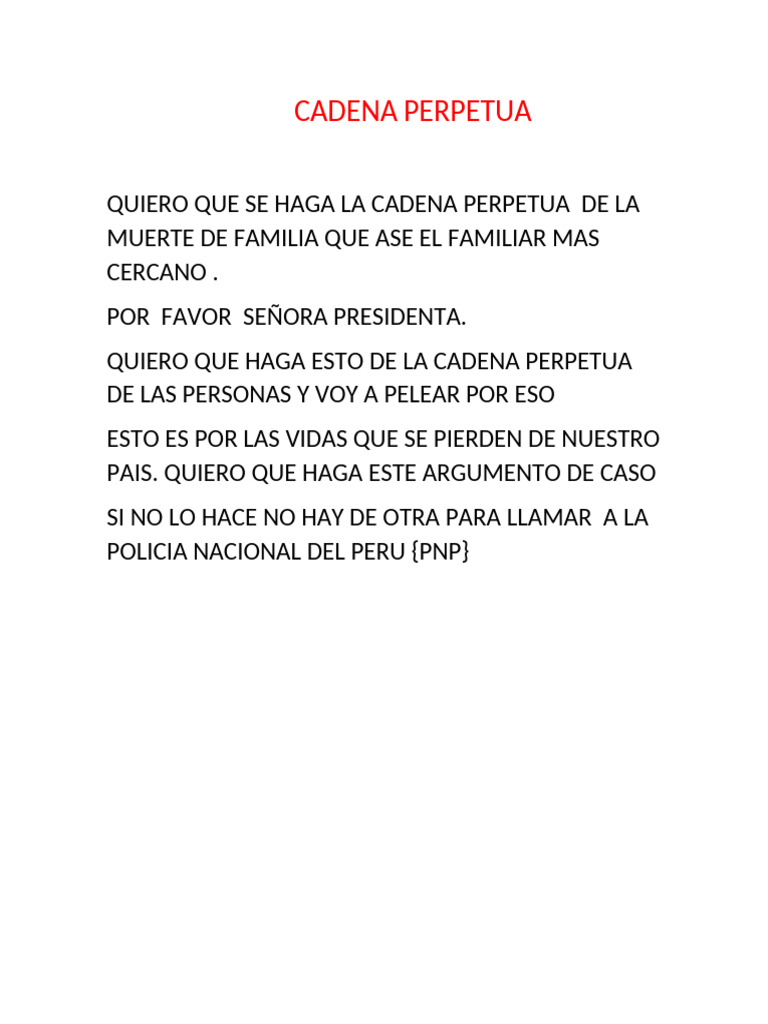 Propuesta de Cadena Perpetua en Perú | PDF