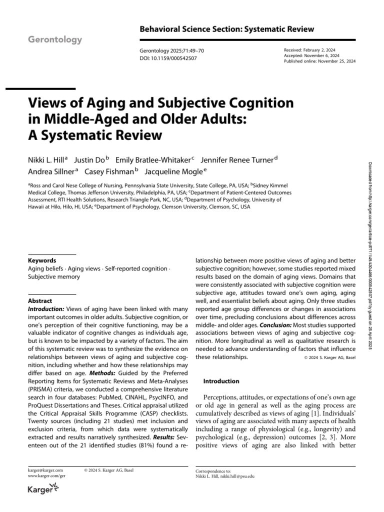 Views of Aging and Subjective Cognition in Middle-Aged and Older Adults ...