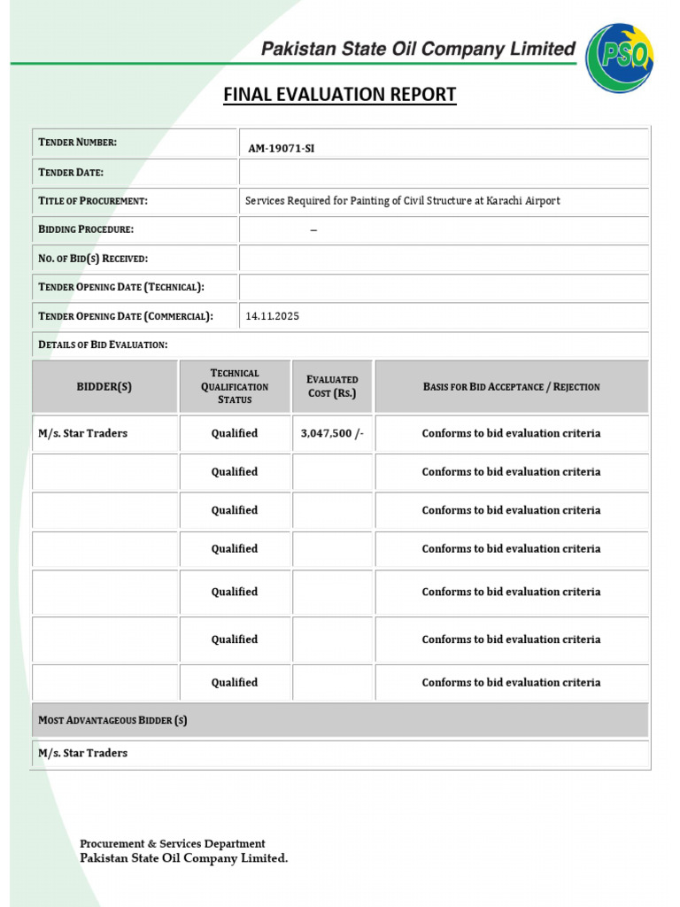 Final Bid Evaluation Report - 19071 | PDF