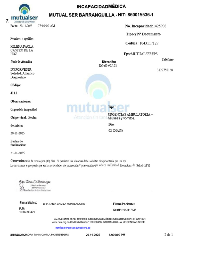 Eps Mutual Ser - Milena Paola Castro 33 | PDF | Enfermedades y trastornos