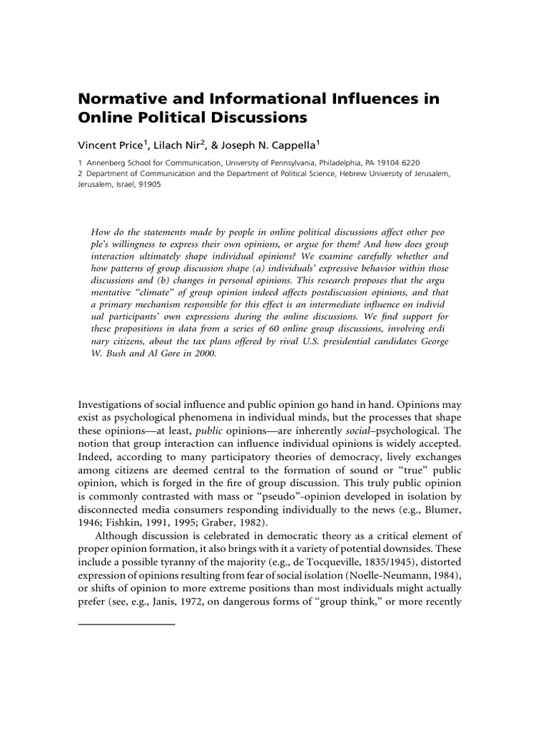 Normative and Informational Influences in Online Political Disscussions ...