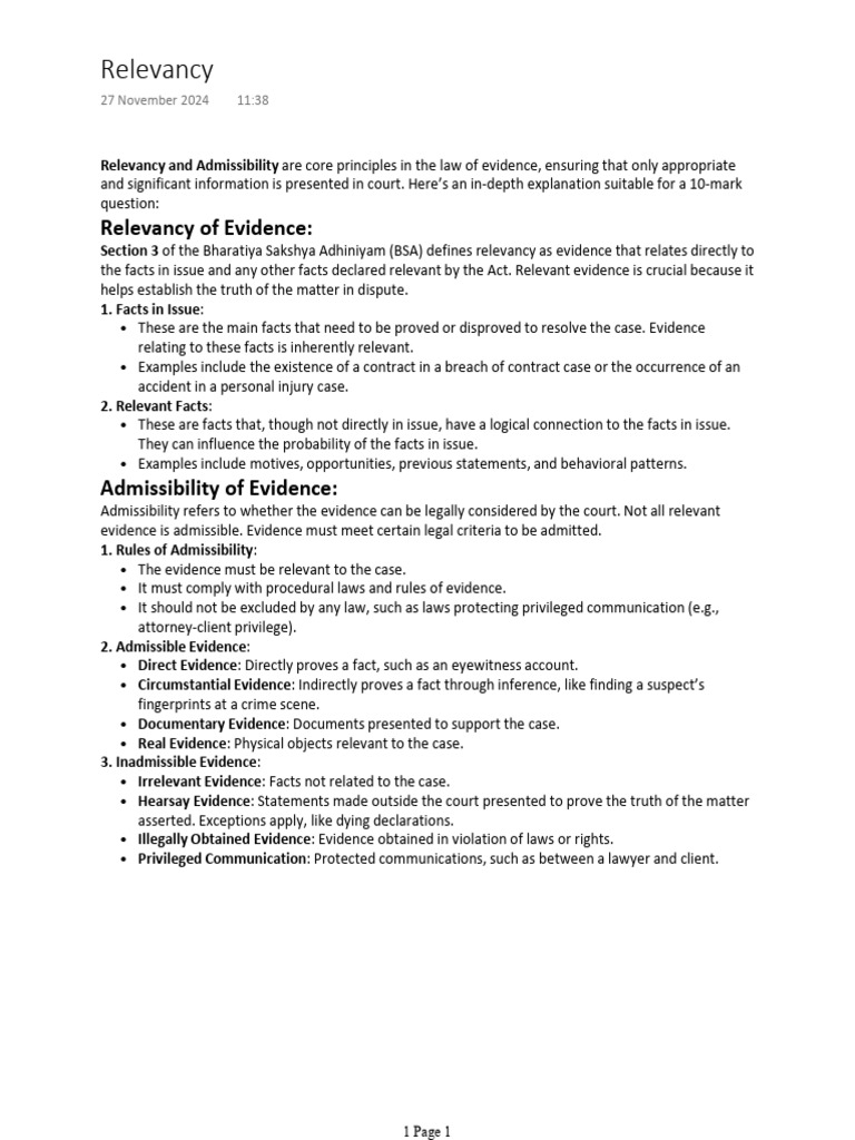 Understanding Evidence: Relevancy & Admissibility | PDF