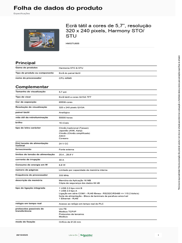 Schneider Electric Harmony STO y STU HMISTU855 | PDF | Engenharia ...