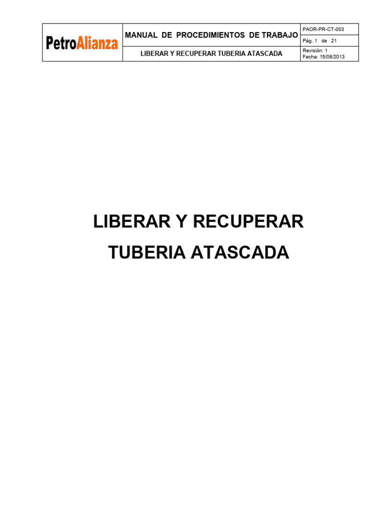Comparto 'Paor-Pr-Ct-003 Liberar y Recuperar Tuberia Atascada-1 ...