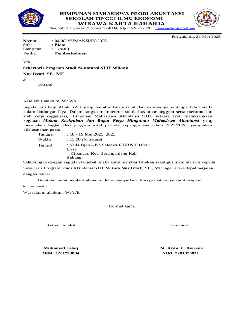 Surat - Pemb - Kaprodi (1) 2 | PDF