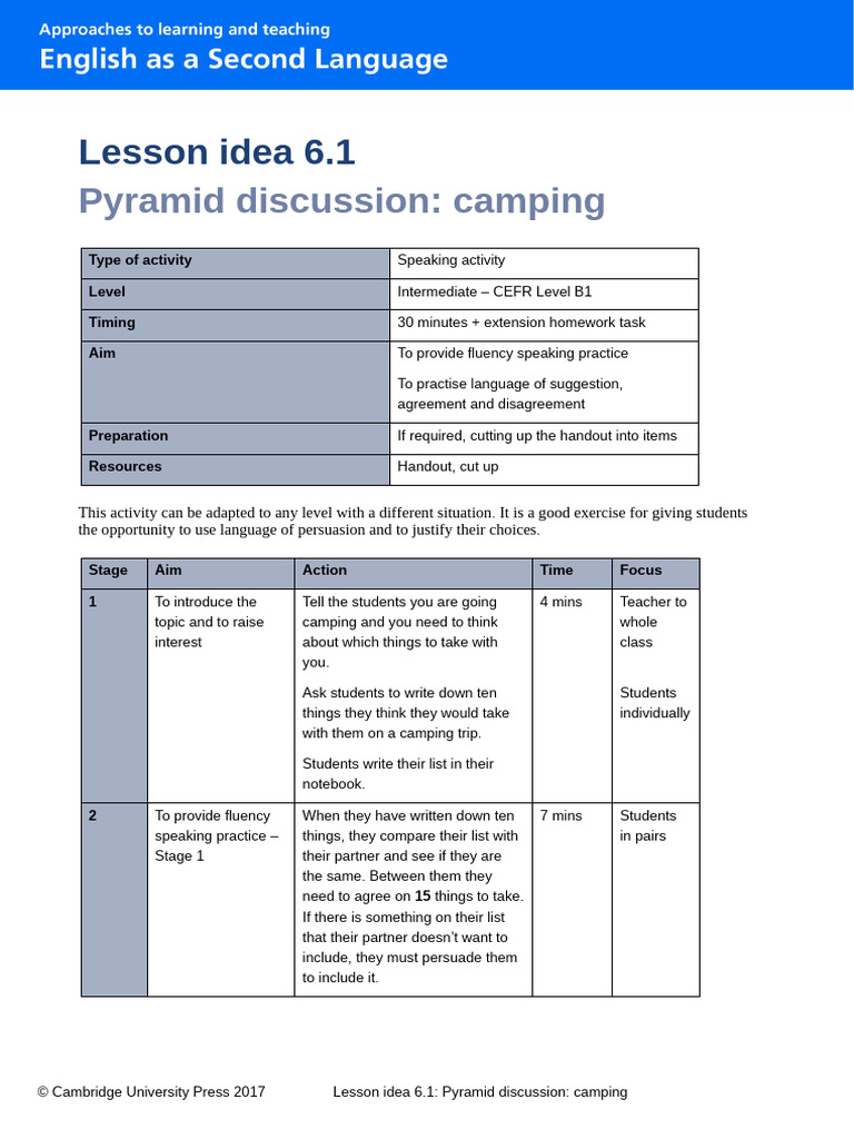 ESL - Lesson Idea 6.1 | PDF | Learning | Human Communication