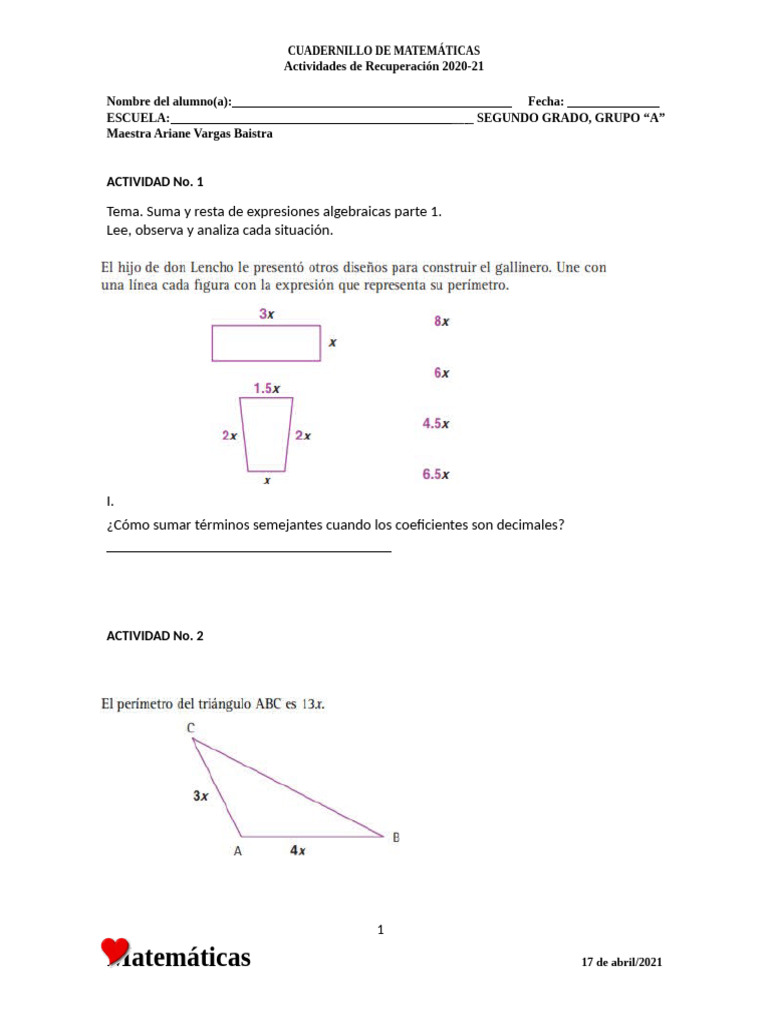 Actividades de Matemáticas para Segundo Grado | PDF | Matemáticas | Álgebra