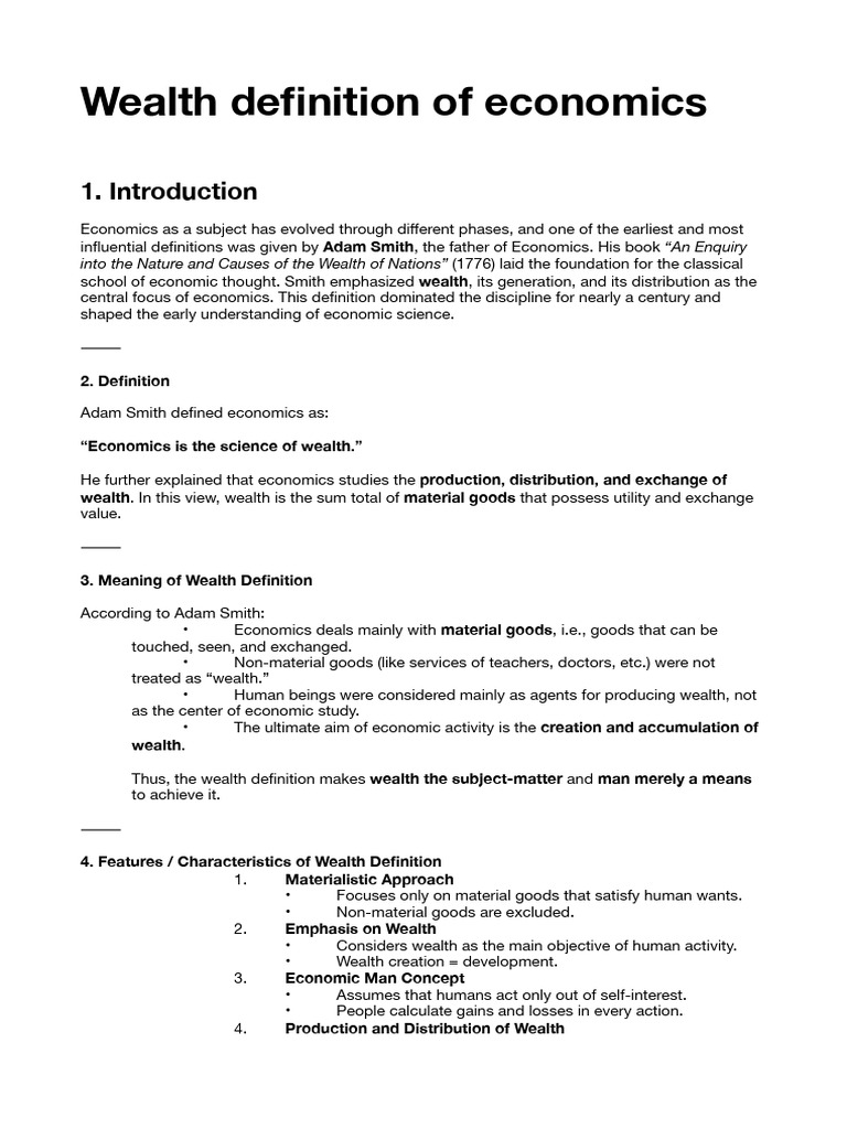 Wealth and Welfare in Economics Explained | PDF | Economics ...