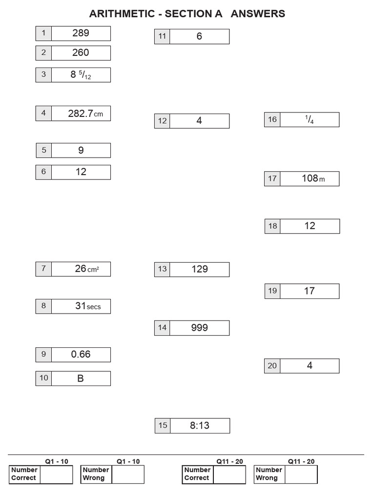 2023 Arithmetic Answers | PDF