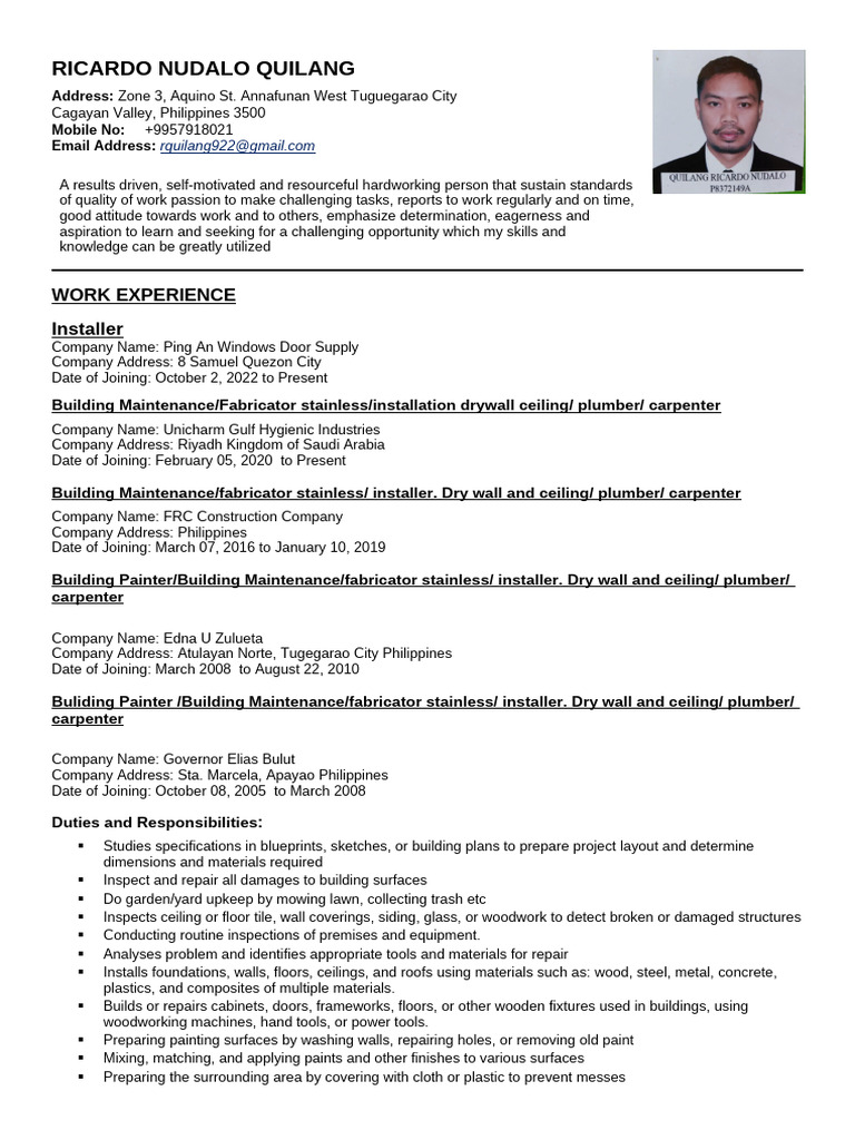 UPDATEDC Ricardo Nudalo Quilang Resume 05 1 | PDF | Paint