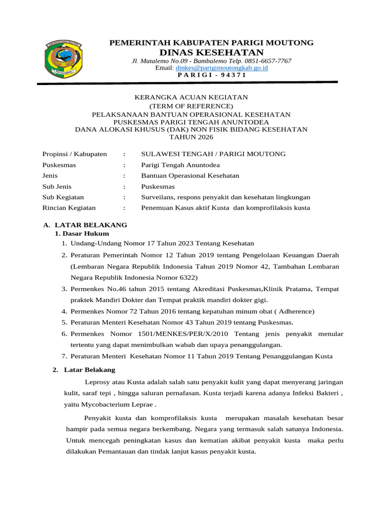 02.07 TOR Penemuan Kasus Aktif Kusta Dan Komprofilaksis Kusta | PDF
