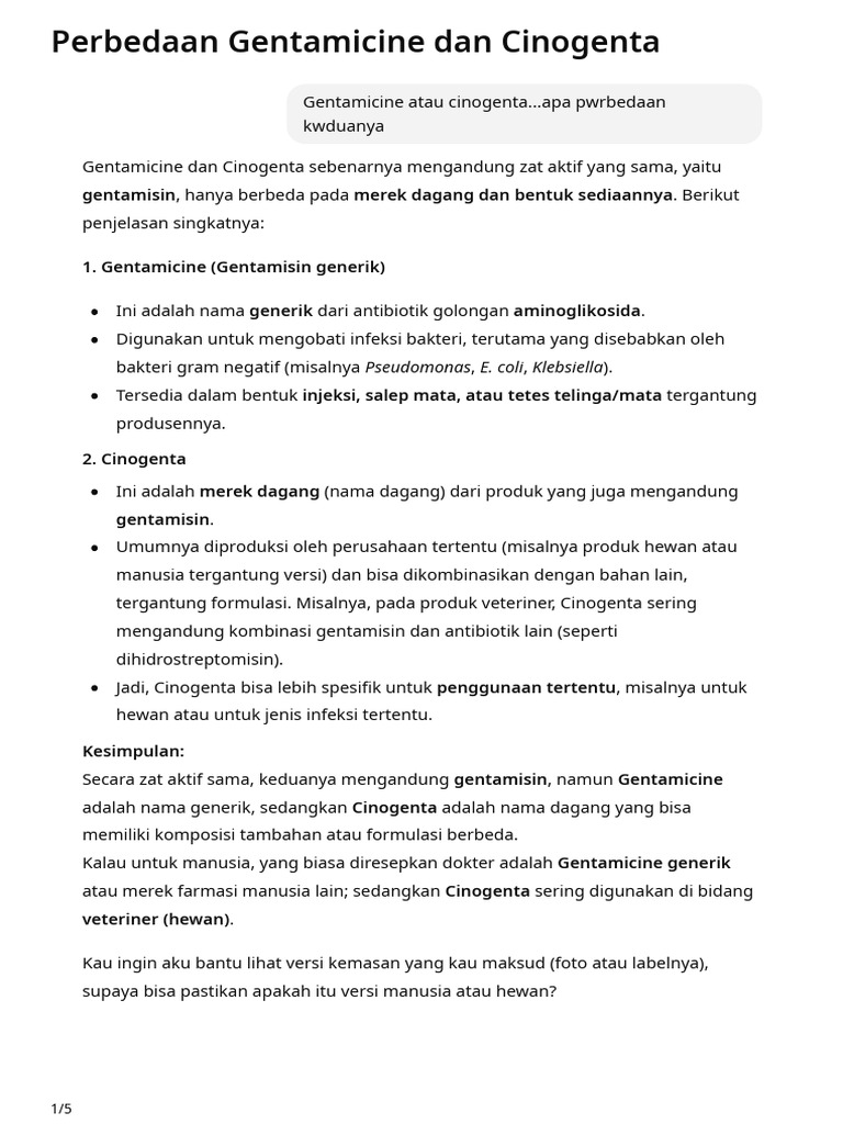 Perbandingan Gentamicine dan Cinogenta | PDF
