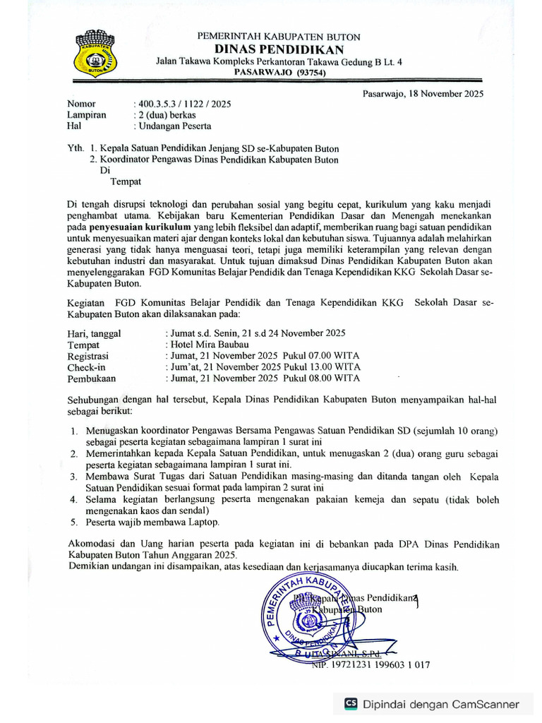 Undangan Kegiatan FGD KKG SD | PDF