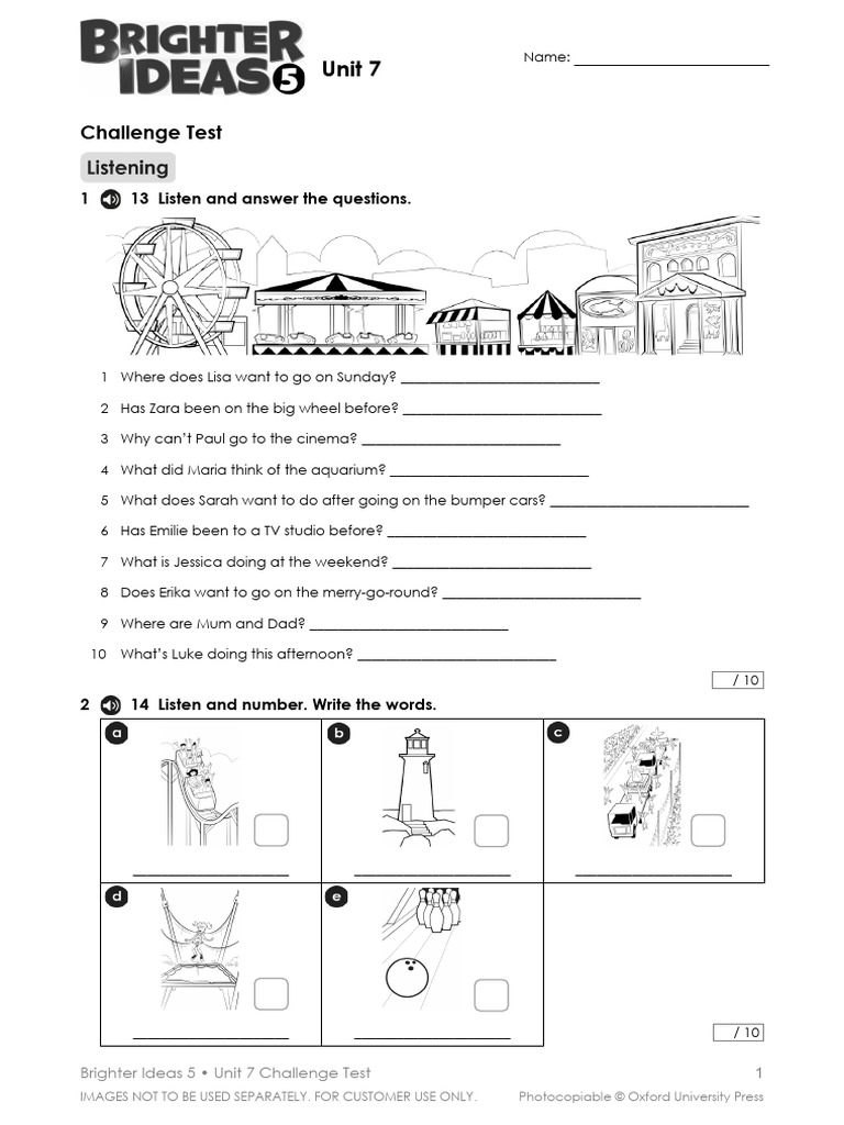 Unit 7 Challenge Test for Brighter Ideas 5 | PDF