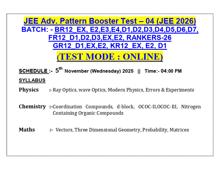 JEE Adv Pattern Booster Test-04_XII_05.11.2025 | PDF