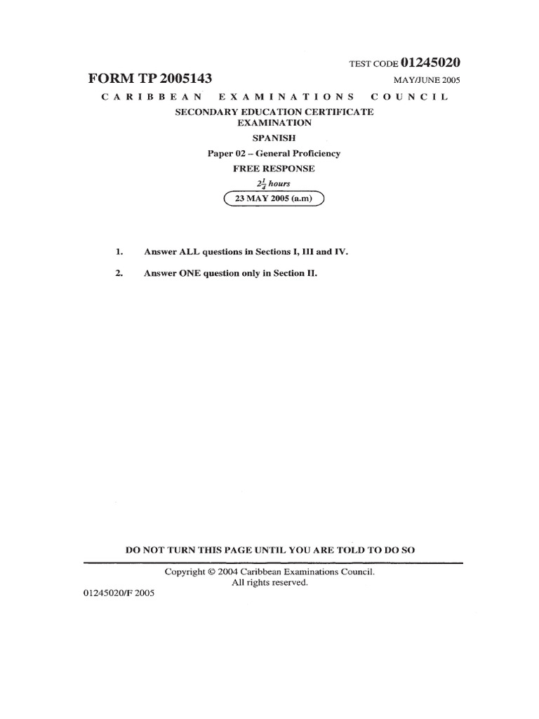 CSEC Spanish June 2005 P2 | PDF