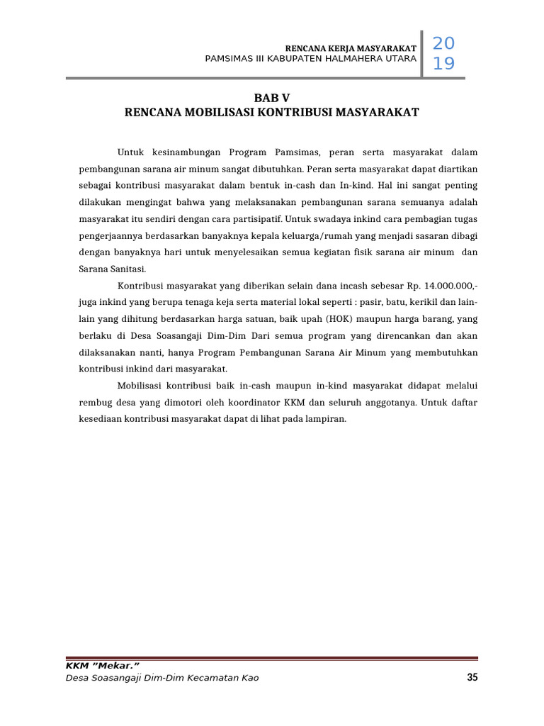 Bab 5 Rencana Mobilisasi Kontribusi Masyarakat | PDF