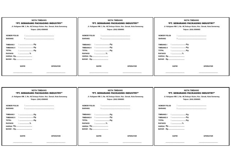 Nota Timbangan | PDF
