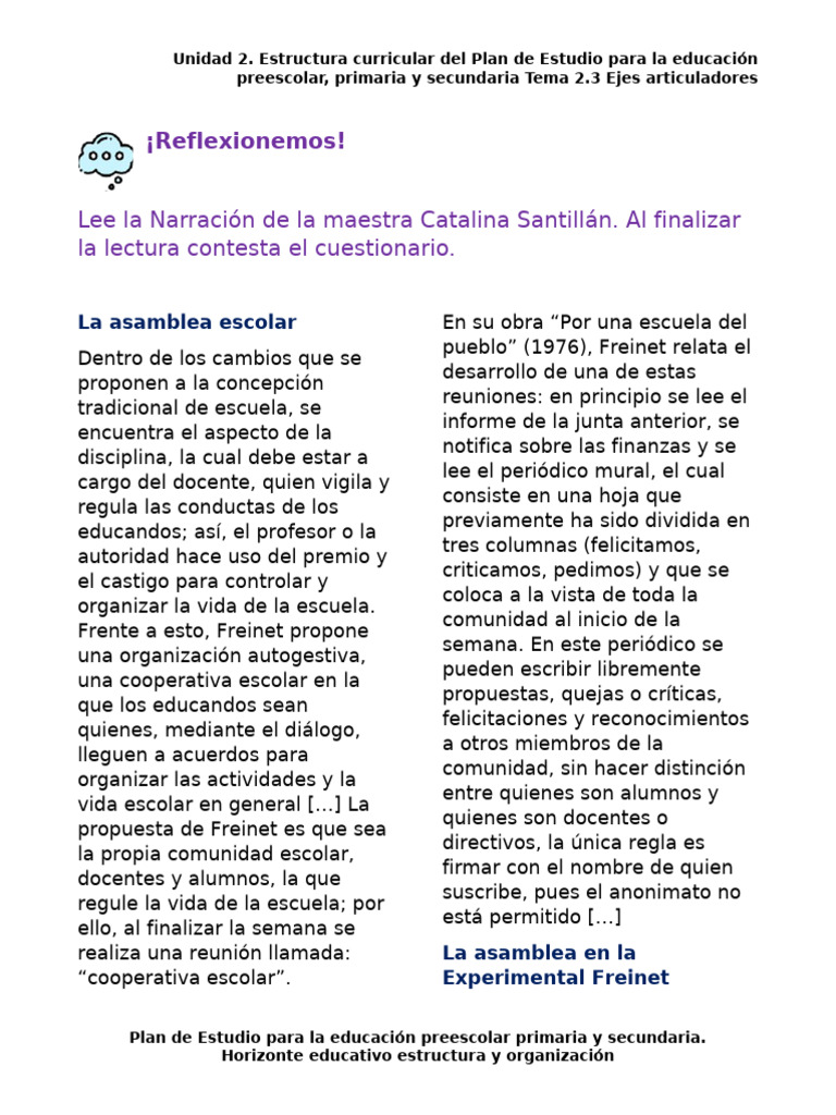 Tema 2.3 Reflexionemos Narracion de La Maestra Catalina Santillan | PDF | Educación de la ...