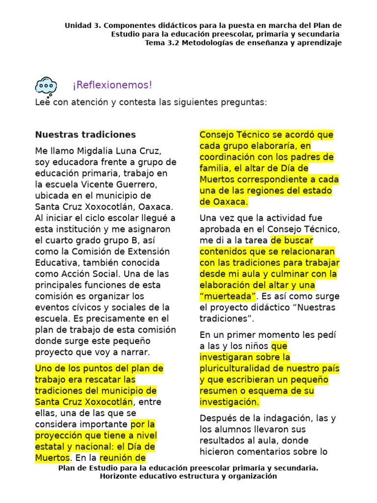Tema 3.2 Reflexionemos Nuestras Tradiciones | PDF | Educación de la primera infancia | Educación ...
