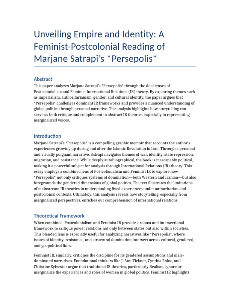 Persepolis IR Analysis Expanded | PDF | Feminism | Gender Studies