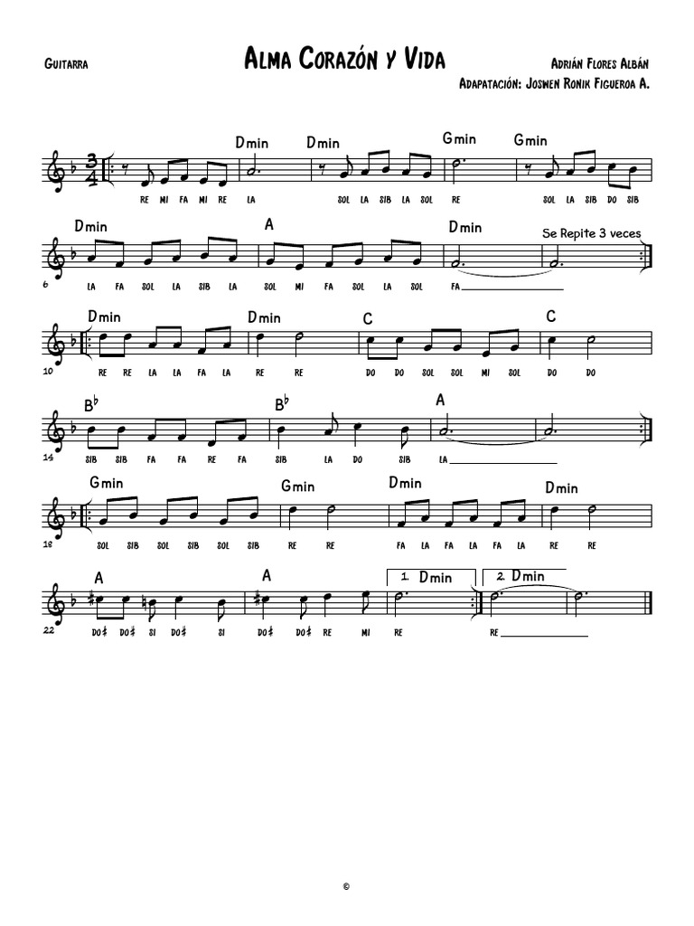 Alma Corazón y Vida Guitar Tabs | PDF