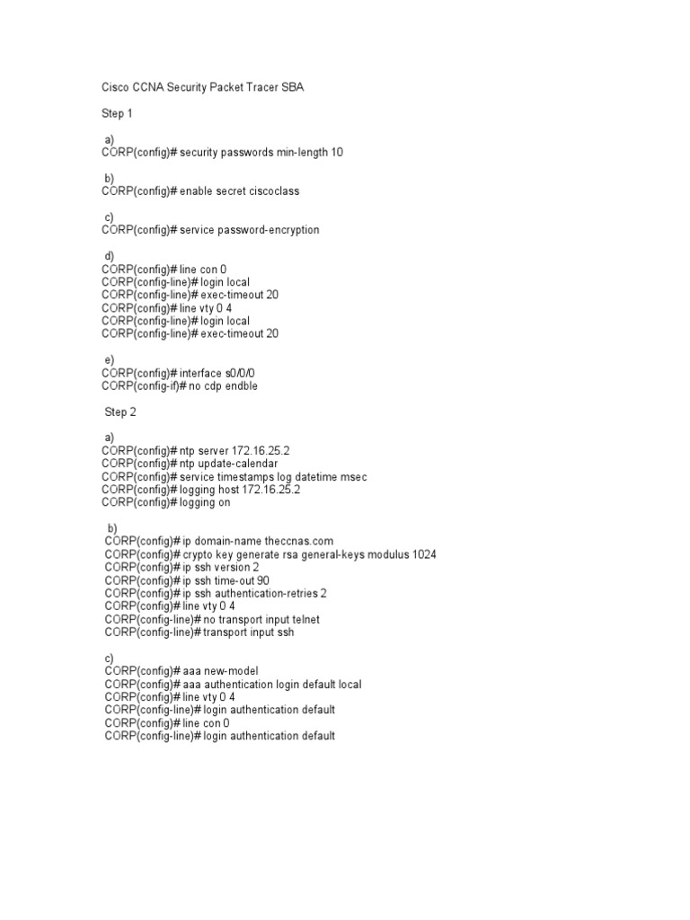 Cisco CCNA SBA - Final 1 Scripts | PDF | Secure Shell | Internet Protocols