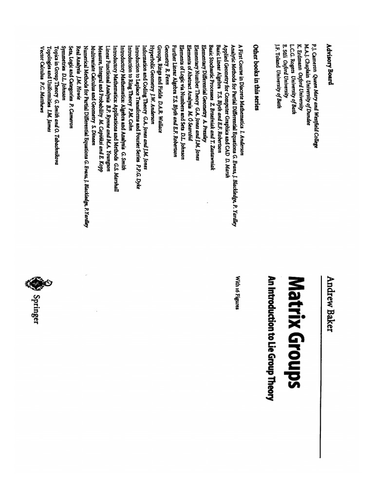 Baker a. Matrix Groups, An Introduction to Lie Groups (Springer, 2002)(L)(173s) | PDF