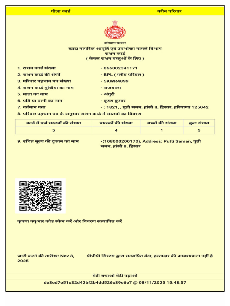 Ration Card - 066002341171 | PDF