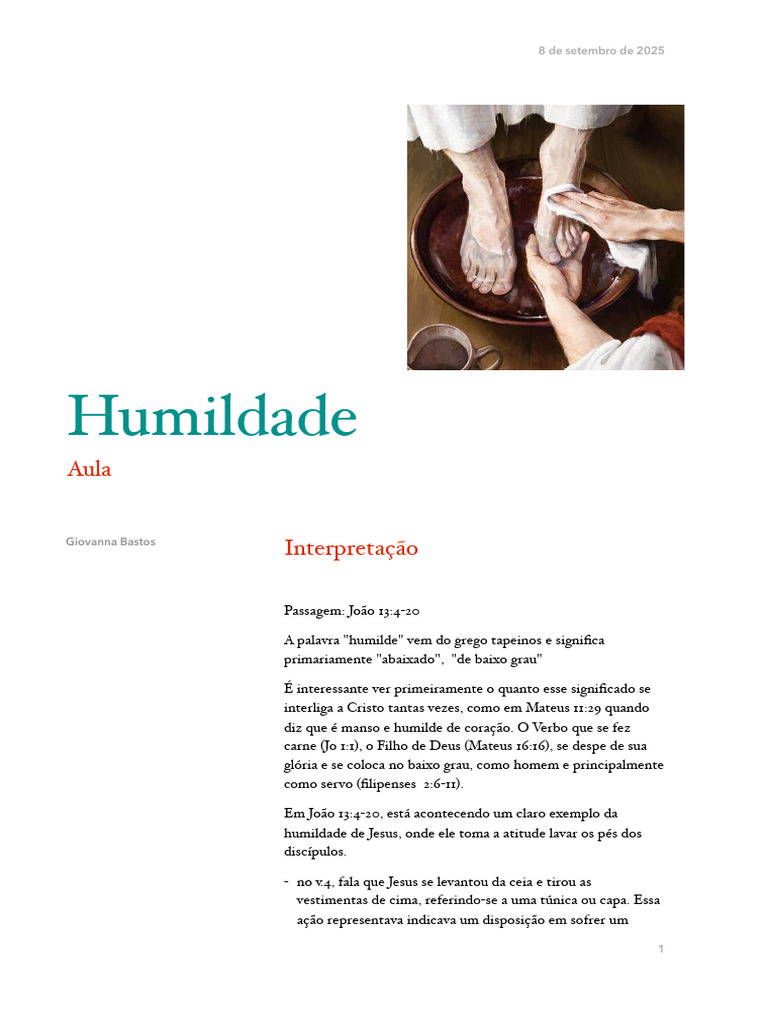 A Humildade de Jesus em João 13 | PDF | Jesus | São Pedro