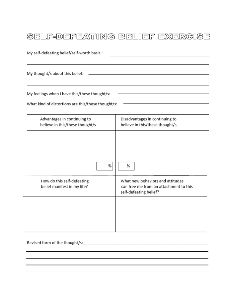 1 Session 6 - Self-Defeating Belief Exercise | PDF