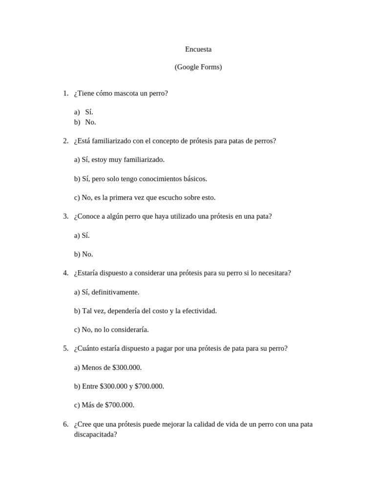 Encuesta y Entrevista Prótesis de Perros | PDF | Perros | Mascota