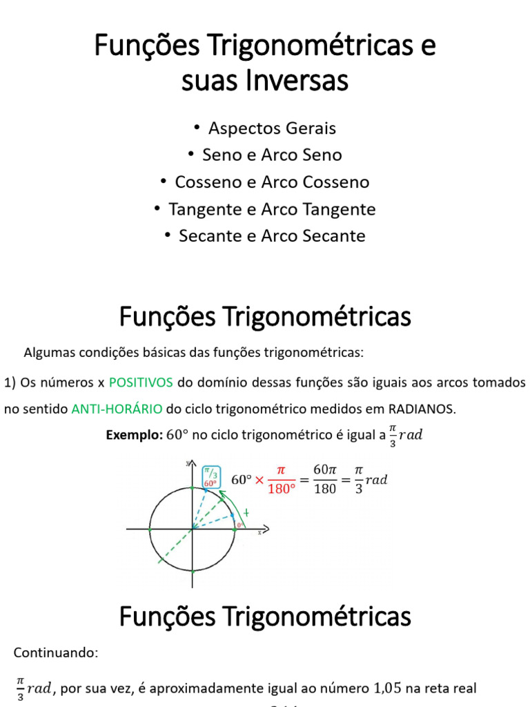 Funções Trigonométricas e Inversas Trigonométricas-1 | PDF ...