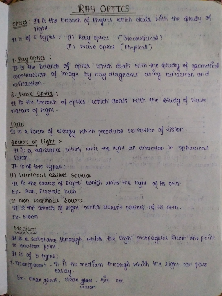 RAY OPTICS Class 12 Notes | PDF