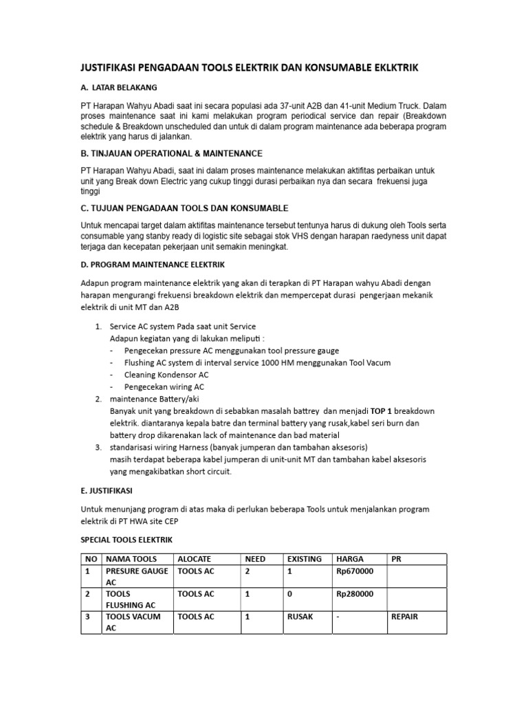 Justifikasi Pengadaan Tools Elektrik | PDF