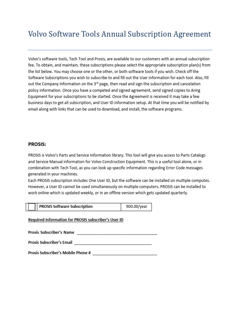 Volvo Software Tools Annual Subscription Agreement | PDF | Subscription ...
