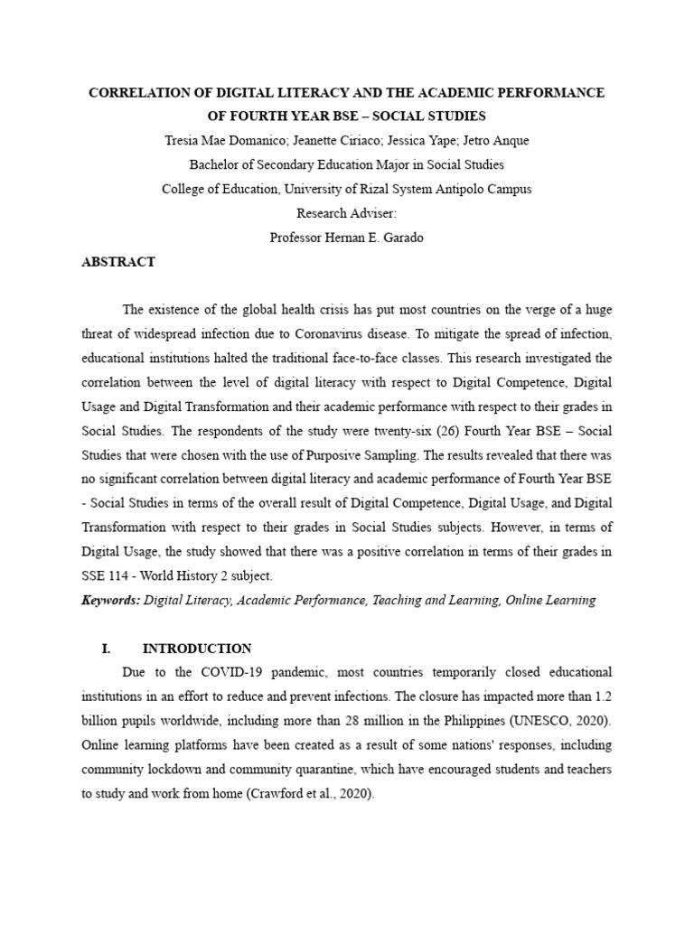 Sample IMRAD Format Quantitative | PDF | Literacy | P Value