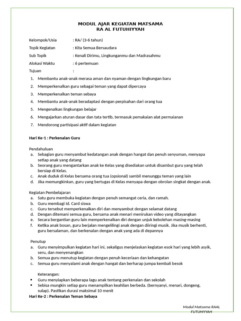 Modul Ajar Kegiatan Matsama Af | PDF