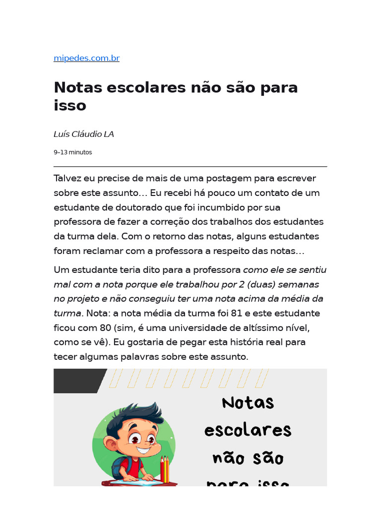 Notas Escolares: Função e Avaliação | PDF | Abstract (resumo) | Aprendizado