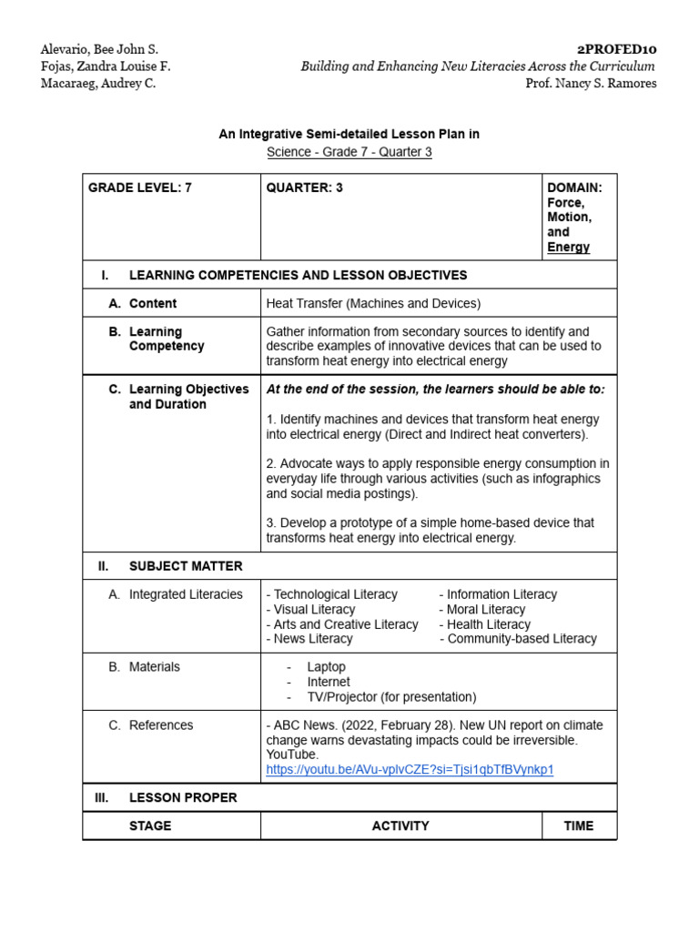 Group 7 - Lesson Planning | PDF | Literacy | Heat