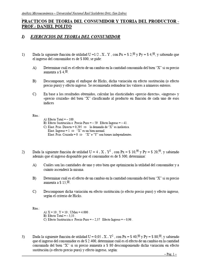 Ejercicios de Teorías del Consumidor y del Productor | PDF | Presupuesto | Microeconomía